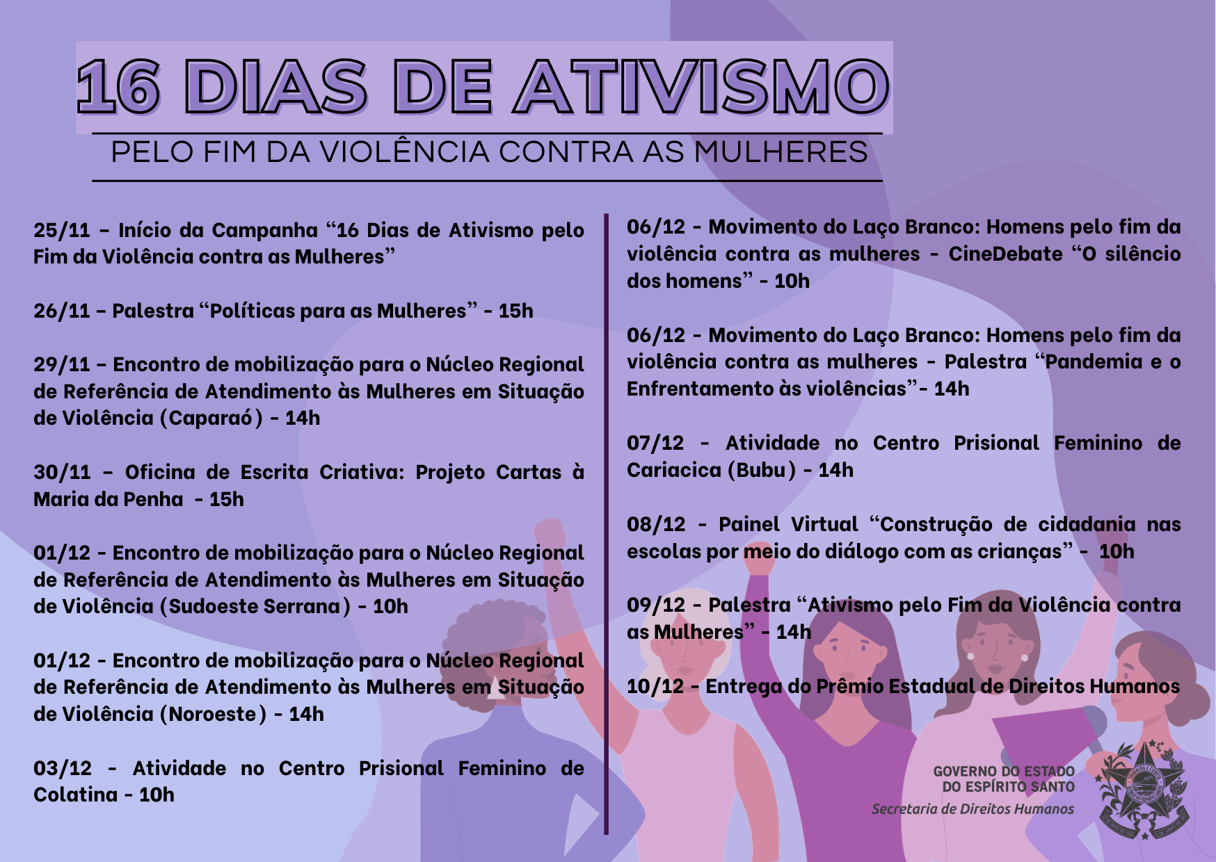 Sesm Programação Da Campanha ‘16 Dias De Ativismo Pelo Fim Da